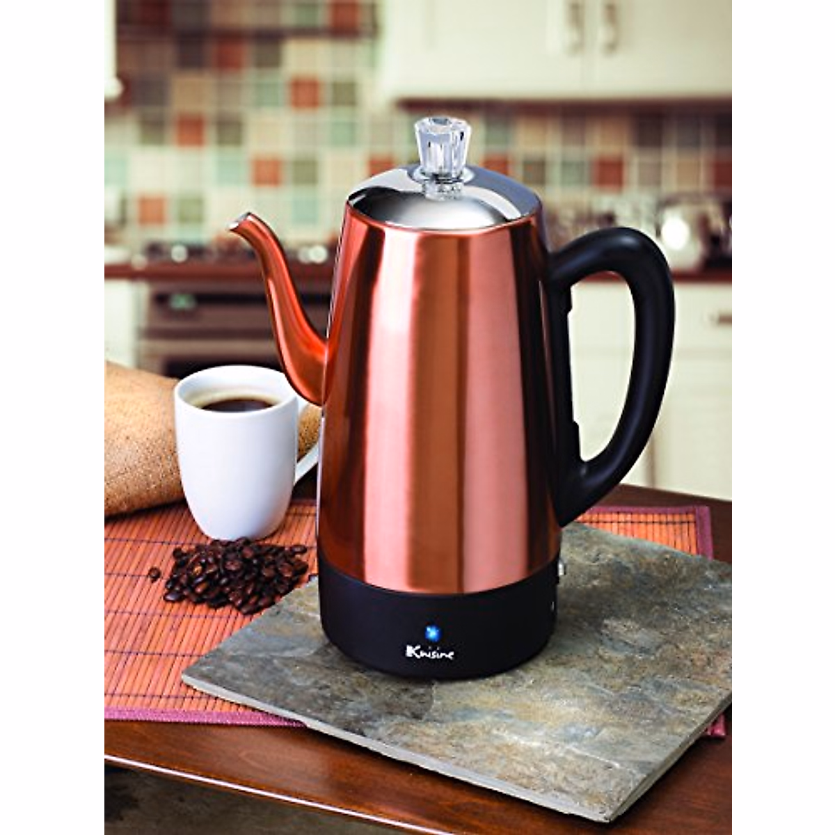 Euro Cuisine PER12 Electric Percolator 12 Cup Stainless Steel Coffee Pot Maker - Copper Finish