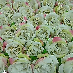 ATFL 2.2'' Off White Rose Heads Artificial Bulk,Satin Rose Flower Heads,80Pcs Silk Rose Heads,Fake Flower No Stem for DIY Flower Well,Artificial Stemless Rose Flower Heads for DIY Crafts Bouquet