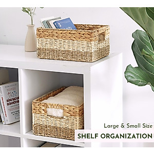 CHI AN HOME Wicker Storage Baskets, Set of 3 Water Hyacinth Storage Baskets For Organizing, Storage Bins Container for Shelves, Woven Pantry Baskets, 3-Pack, Natural, Built-in Carry Handles