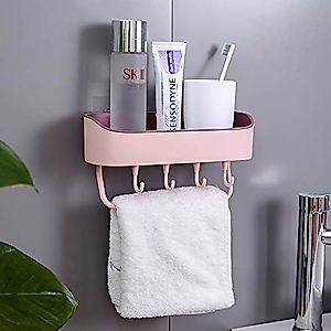 Bathroom Wall-mounted Racks Suction Cup Corner Shower Shelf Shampoo Shower Shelf Holder Kitchen Rack Organizer Storage Box (PINK)
