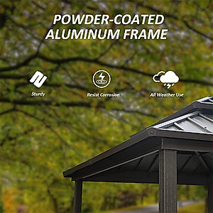 COCO DESIGN Grill Gazebo 8' × 6', Aluminum BBQ Gazebo Outdoor Metal Frame with Shelves Serving Tables, Permanent Double Roof Hard top Gazebos for Patio Lawn Deck Backyard and Garden (Brown)