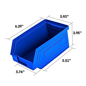 50 Pack Small Storage Bin, Wall Mount Storage, Hanging and Stacking Bin, Freestanding | 7” x 4” x 3” Plastic Container | Blue | Zeus 1PLZ02 | StorageCompat