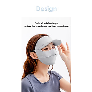 OHGOLF Women Anti UV Face Cover UPF 50+ Summer Full Face Mask Wide Brim Breathable Sunscreen Sports Face Covering SLN4M237T Grey