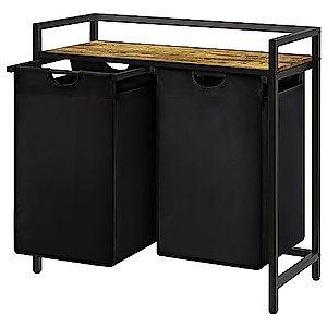 Lifewit Laundry Hamper, 95L 2 Section Pull out Clothes Hampers for Laundry with Large Top Shelf and 2 Removable Bags & Handles, Laundry Basket Sorter for Laundry Room Bedroom Bathroom and Dorm, Black