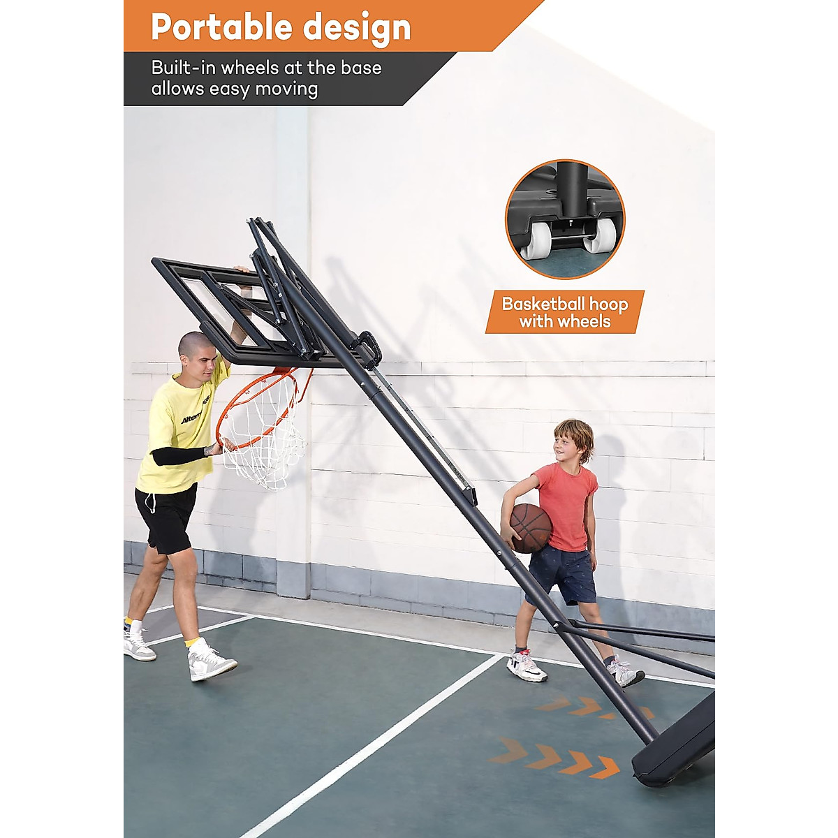 Aimking Portable Basketball Hoop Outdoor System with 44 Inch Shatterproof Backboard, 4.8-10 Feet Height Adjustable Basketball Goal System for Youth/Teens/Adults Indoor Outdoor