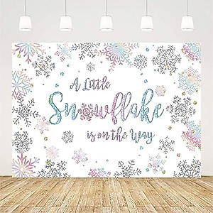 AIBIIN 8x6ft Snowflake Baby Shower Backdrop Winter Colorful Silver Snowflake Baby Shower Party Decorations for Girl Wonderland Gradient Glitter Snowflake Baby Shower Background Banner Photoshoot Props
