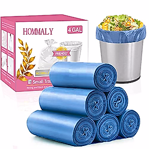HOMMALY 4 Gallon Small Blue Trash Bags Strong Clear Garbage Bags, Bathroom Trash Can Bin Liners, Plastic Bags for Office, Waste Basket Liner（Blue）