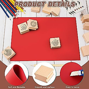 Sasylvia 10 Pcs Blank Hard Wood Rubber Stamp Mounts with A4 Size Grey Rubber Stamp Sheet Laser Engraver Accessories Rubber Stamp Carving Tools Soft Rubber Mat Carving Blocks (Red, 1.57 x 1.57 Inch)