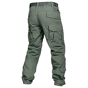 AKARMY Men's Hiking Pants, Camo Cargo Pants, Lightweight Work Pants Outdoor Travel Casual Pants with Multi-Pocket G4WF ArmyGreen 38