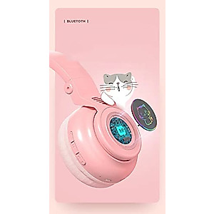 Headset Cat Ears Bluetooth Earphone Wireless Gaming Noise Cancelling 8 Hours with Mic USB Virtual Reality Detachable Cute Luminous Mouse Ear Rainbow RGB Flashing Light On-Ear Headphone (Pink) (ER-1)