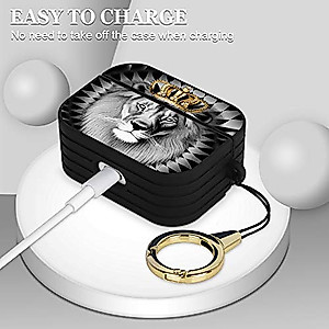 Black Hard Plastic Case for Airpods Pro Magnetic Lock Full Body Protective Shockproof Cover Lion Design Wireless Charging Case with Ring for Airpods Pro