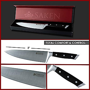 Saken 8-Inch Chef’s Knife - High-Carbon German Steel Chef Knife with Ergonomic Wooden Handles - Professional Multipurpose Kitchen Knife for Slicing, Chopping, Mincing, Deboning, And More