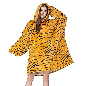 RONGTAI Oversized Wearable Blankets,Soft Plush Printed Sherpa Blanket Sweatshirt with Pockets,One Size Fits All,Tiger