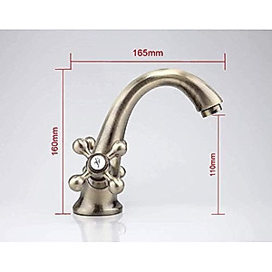 TECKI Kitchen Taps Retro Style Antique Bathroom Faucet Brushed Bronze Sink Hot and Cold Water Faucet Bathtub Sink Mixer Tap Double Handle