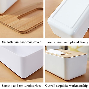 Bamboo Tissue Box Cover, Rectangular Tissue Box Holder for Bathroom Vanity, Countertop, Bedroom Dresser, Bedside Table, Desk,Disposable Paper Facial Tissues Tissue Box White