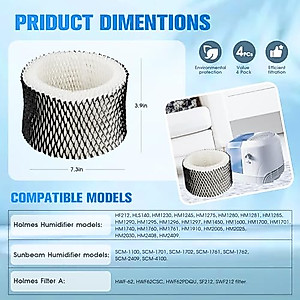 4 Pack HWF62 Humidifier Filter for Holmes Sunbeam Replacement Humidifier Filter A - Replaces HWF62 HWF62CS HWF62D SF212 Filter, Fits Humidifier Models SCM1100, SCM1701, SCM1702, SCM1762, SCM2409