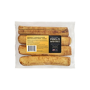 FIDELIS Rawhide-Free Treat Sticks, Long Lasting, Collagen Dog Chews, Treats, Small & Large Dogs, Beef Collagen, Gluten-Free, Grain-Free, Dog Chew, Bones-Alternative, Made in USA, 4pk, Chicken, 7"