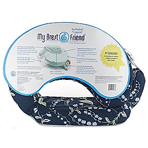 My Brest Friend Original Nursing Pillow for Breastfeeding, Nursing and Posture Support with Pocket and Removable Slipcover, Navy Bluebells