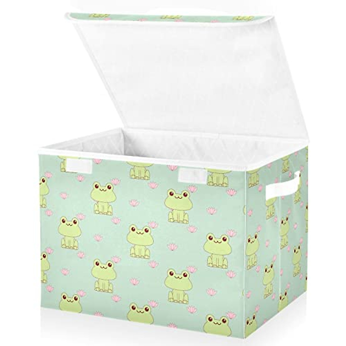 Krafig Cartoon Animal Frog Foldable Storage Box Large Cube Organizer Bins Containers Baskets with Lids Handles for Closet Organization, Shelves, Clothes, Toys