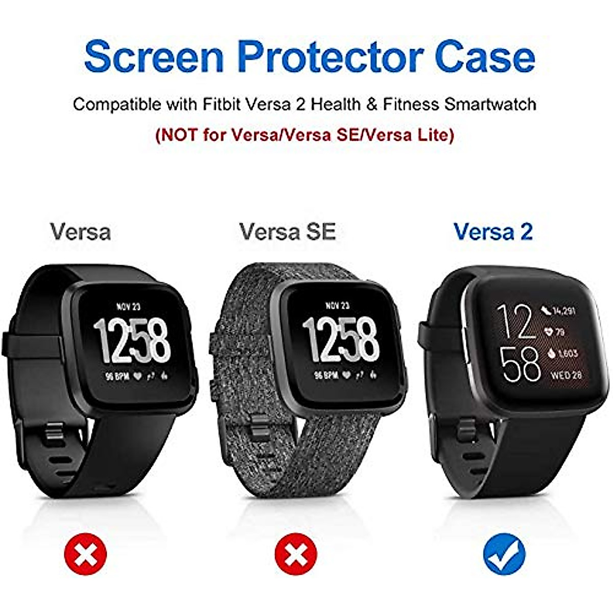 HANKN 2 Pack Case Compatible with Fitbit Versa 2 Screen Protector, Soft TPU Full Coverage Protective Cover Bumper Frame Versa 2 Smartwatch (Black+Black)