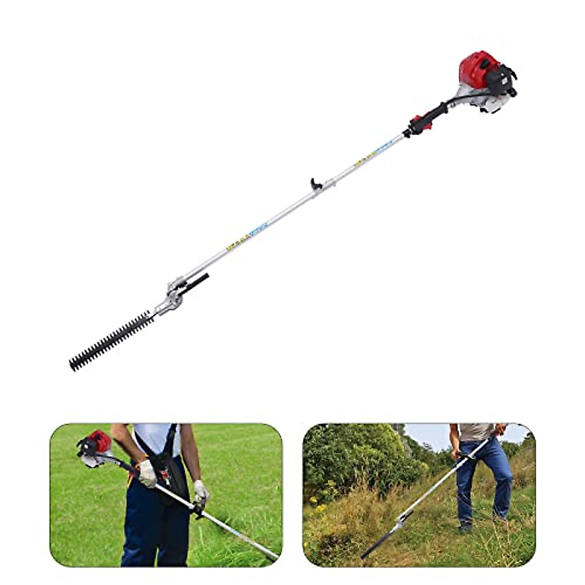 51.7CC Multi-Functional Trimming Tool,4 in 1 Gas Hedge Trimmer Brush Cutter, Pole Chainsaw Pruner & Extension Pole,1.4KW Tree Trimmer, Weed Eater,String Trimmer, Gas Pole Saw for Lawn Care
