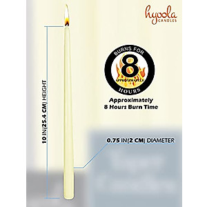 12 Pack Tall Taper Candles - 10 Inch Ivory Dripless, Unscented Dinner Candle - Paraffin Wax with Cotton Wicks - 8 Hour Burn Time