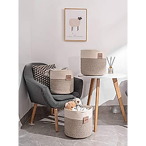 voten Storage Cubes Baskets Bins Organizer 11x11x11'' Fit 12x12''Cube Storage Organizer Bookcases Shelves,Durable Woven Cotton Storage Basket for Organizing,Round 3Pack Off White/Light Brown