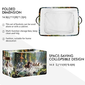 STAYTOP Large Storage Basket Collapsible Toy Storage Bins Waterproof Laundry Basket with Handle.Used for Home Closets, Offices, Bedrooms, Kids Toy and Gift Baskets-Running Horses（Rectangular）1PCS