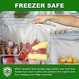 SPLF 15 Pack Reusable Gallon Freezer Bags Dishwasher Microwave Safe, 1 Gallon BPA Free Leakproof Food Storage Bags, Silicone Free Containers for Meal Prep, Fridge Kitchen Organization