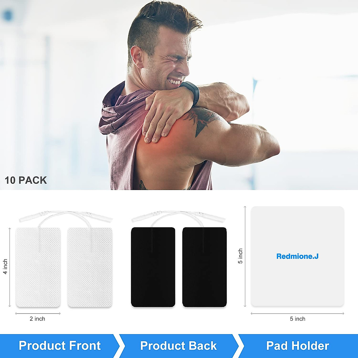 TENS Unit Pads 2"X4" 10 Pcs, 4rd Gen Reusable Replacement Electrode Patches for Electrotherapy Latex-Free with Upgraded Self-Stick Performance,TENS/EMS Massage Therapy Yellow