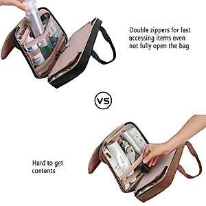 BAGSMART Toiletry Bag Travel Bag with Hanging Hook, Water-resistant Makeup Cosmetic Bag Travel Organizer for Accessories, Shampoo, Full-size Container, Toiletries (Black, Medium)