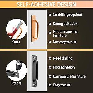 Biaungdo 2 Pcs Self-Stick Instant Cabinet Handles Pulls, Aluminum Alloy Drawer Push Pull Kitchen Door Handles Hardware with Adhesive for Wardrobe, Bathroom, Dresser, Closet(5.83", Rose Gold)