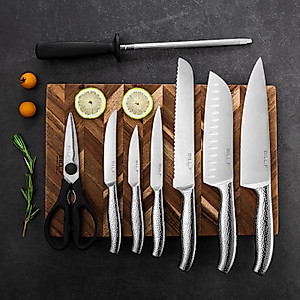 Knife Block with Kitchen Knives Set Wood Utensil Salt Pepper Grinder Set 20 Pcs Ultra Sharp Stainless Steel Knife for Kitchen Home Essentials Chef Knife Set and Steak Knives Set of 6