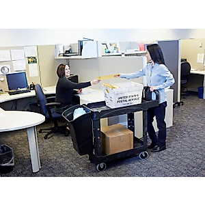 Rubbermaid Commercial Products 2-Shelf Utility/Service Cart, Medium, Lipped Shelves, Ergonomic Handle, 500 Lbs Capacity, for Warehouse/Garage/Cleaning/Manufacturing (FG452088BlA)