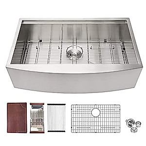 36 Inch Farmhouse Sink - Logmey Stainlese Steel Workstation Farmhouse Kitchen Sink 16 Gauge Apron Front Sink Single Bowl Farm Sink 36x21x9 Inches