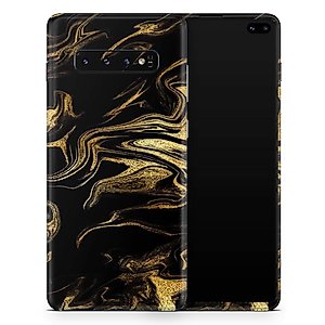DesignSkinz Black & Gold Marble Swirl V7 Protective Vinyl Decal Wrap Skin Cover Compatible with The Samsung Galaxy S20 (Screen Trim & Back Glass Skin)