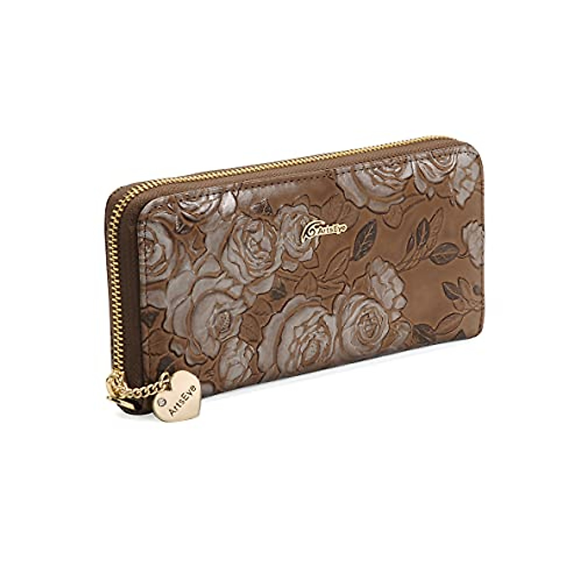 ArtsEye Rose Collection Genuine Leather Zip Wallet Clutch (Grey)