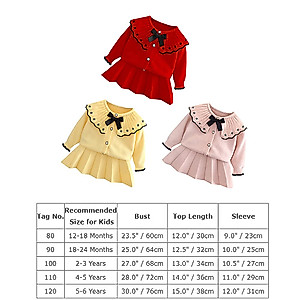 Toddler Baby Girls Outfit Knitted Buttons Sweater Tops Mini Skirt Bowknot Ruffle Long Sleeve Autumn Winter Clothes Set Pleated Skirt Knit Cardigan Sweater Coat Fall Winter Outfits Yellow 5-6 Years