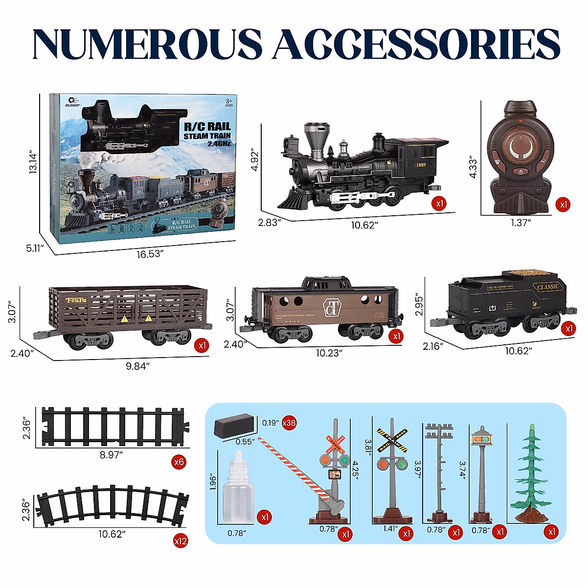 Steam Train Set Toys -Electric Train Set Toys Retro Train Track with Locomotive with Smokes,Light & Sounds, for Toys for 3 4 5 6 7+ Years Old Kids
