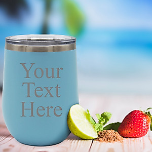 My Personal Memories Personalized Insulated Wine Tumbler - Custom Monogrammed Stemless Wine Cup - Your Text Here (Carolina Blue)