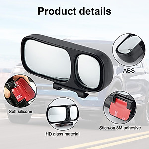 LivTee Blind Spot Mirror, Double Adjustable Mounted Blindspot Mirror HD Glass Wide Angle View, Side Rearview Mirror Universal, Left