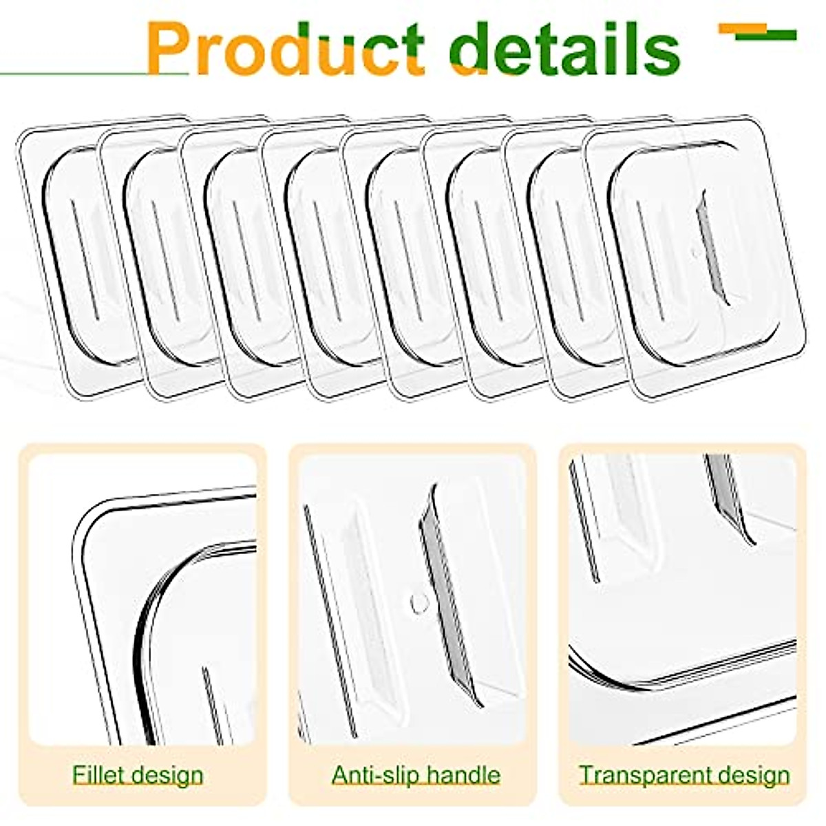 8 Pcs Polycarbonate Hotel Pan Lids with Handle 1/6 Size Food Pan Lid Clear Plastic Steam Table Pan Lid 6.9”x 6.3”Commercial Food Storage Containers Covers for Restaurant Hotel