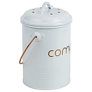 Home Basics Grove Compact Countertop Compost Bin Bucket for Kitchen Food Scraps with Lid Durable Steel and Easy to Use Handle, White