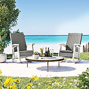 Suncast Outdoor Patio Rocking Chair with Under-Seat Storage, Stylish Faux Wood Outdoor Rocker for Patios, Dove Gray