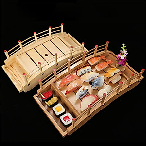 BOLLAER Arch Bridge Sushi Boat, Sushi Tray Sushi Bridge Arched Bottom Sushi Sashimi Container Wooden Arched Bridge Sushi Plate Serving Boat Plate for Restaurant or Home