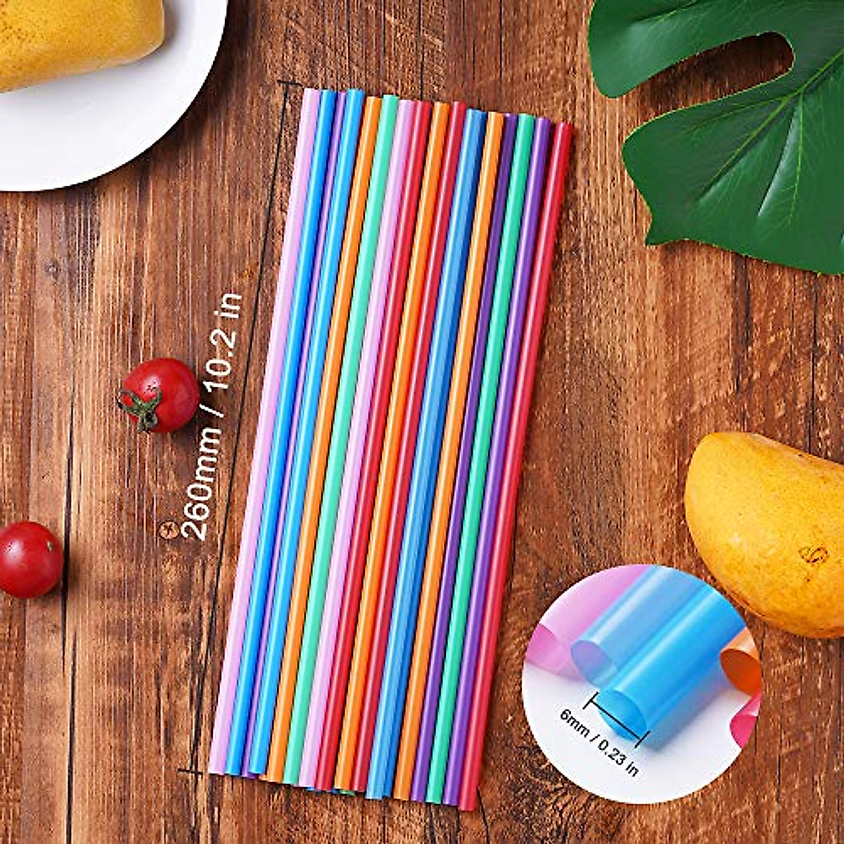 200 Pcs Colorful Plastic Long Disposable Drinking Straws. (0.23''diameter and 10.2"long)