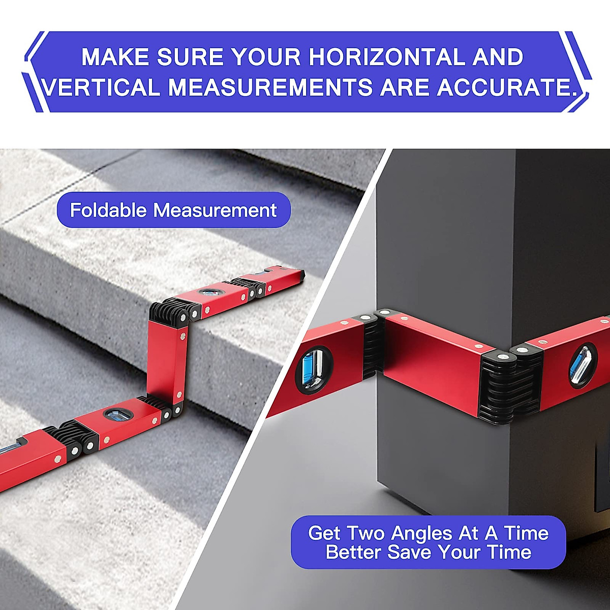 Multi-Function Foldable Level, 28 Inch Foldable Level Measuring Tool with 4 Easy-Read Level Bubbles 45°/90°/180°, Multi-Angle Measurement Woodworking Tool for Carpenters, Woodworkers, Fabricators