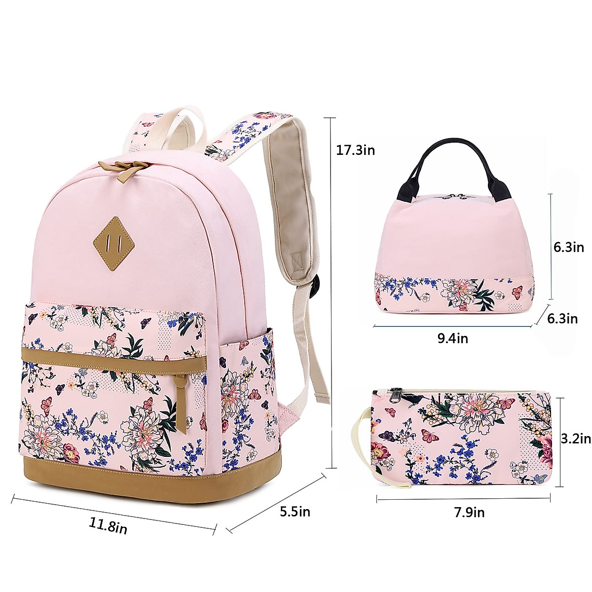 Sunborls Backpack for Teen Girls Lightweight High-capacity Middle Student Bookbag Women Backpack With Lunch bag Pencil Bags Student Bookbags 3Pcs(Pink)