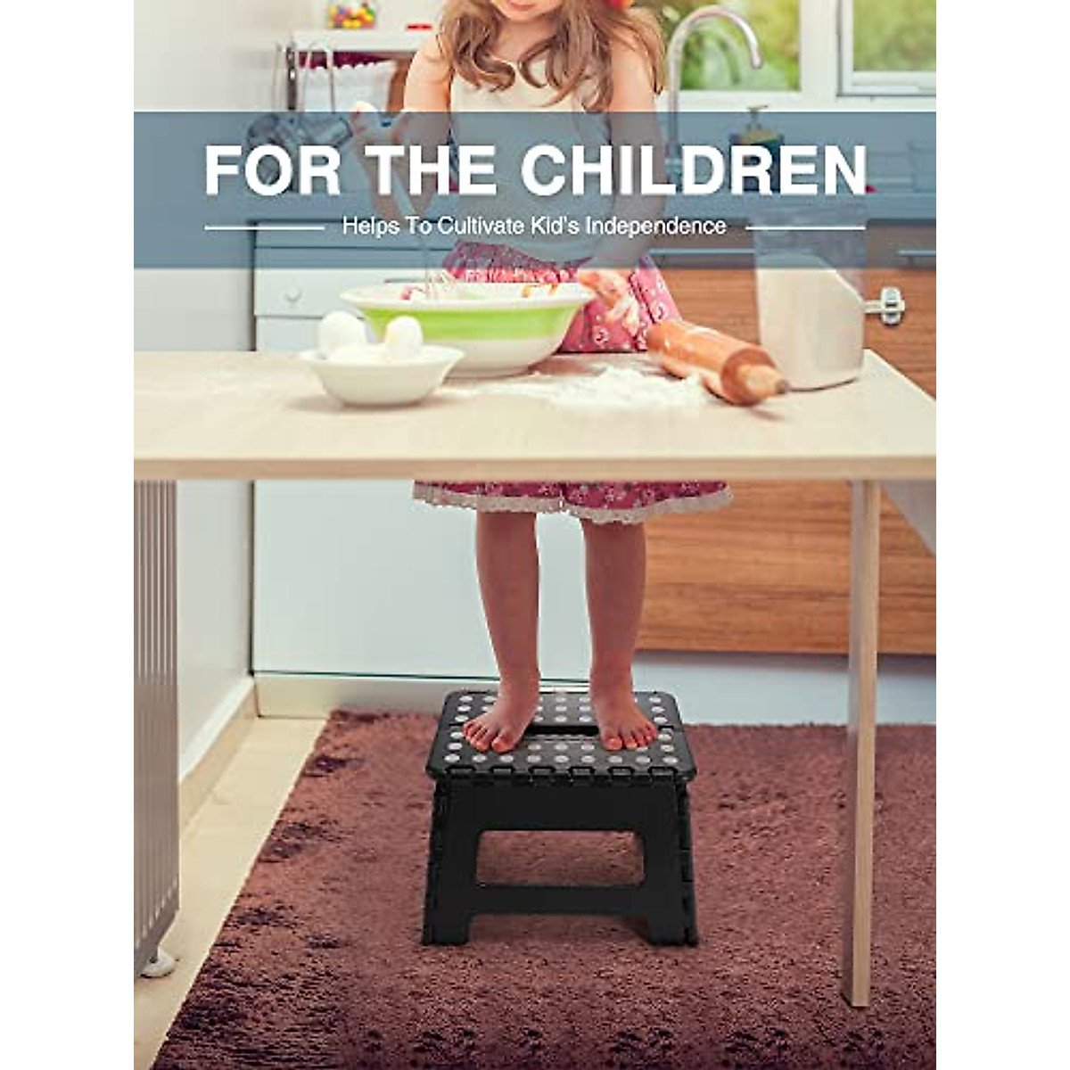 Dyforce Folding Step Stool 9", Durable Kids Heavy Duty Step Stools for Adults, Compact Light-Weight Toddler Step Stool for Kitchen, Bathroom, Holds Up to 300 lbs (Black)