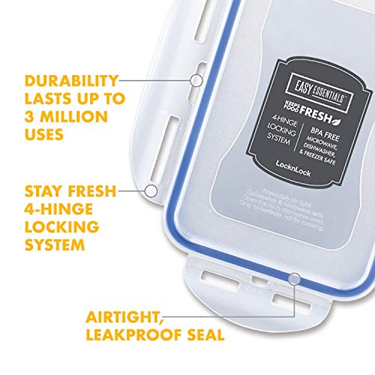 LocknLock Easy Essentials Food lids/Pantry Storage/Airtight containers, BPA Free, Square-16.9 Cup-for Chips, Clear